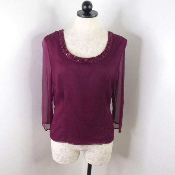 Lew Magram | Tops | Vintage Lew Magram Womens 2 Maroon Silk Beaded ...